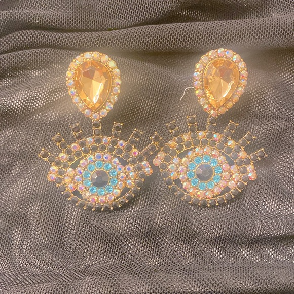 boutique | Jewelry | Nwt Earrings Rhinestone Evil Eye Gorgeous | Poshmark